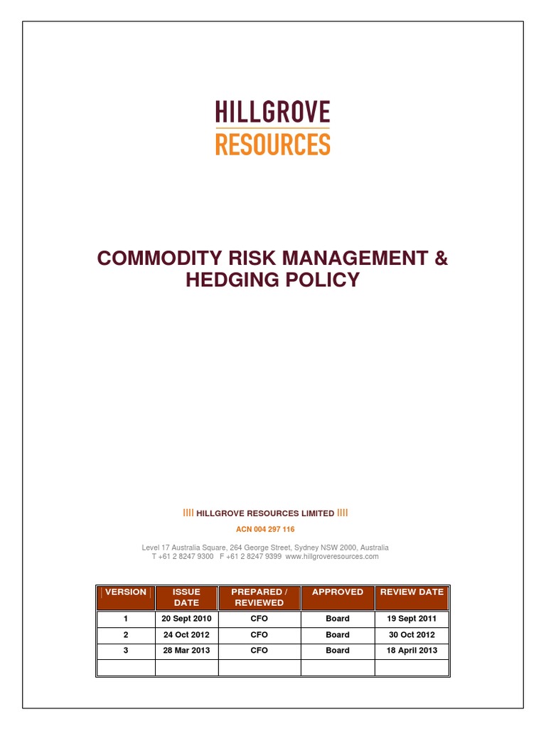 Commodity Risk Management Policy | PDF | Hedge (Finance) | Option (Finance)