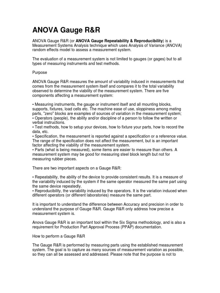 ANOVA Gauge R&R | Download Free PDF | Analysis Of Variance | Methodology