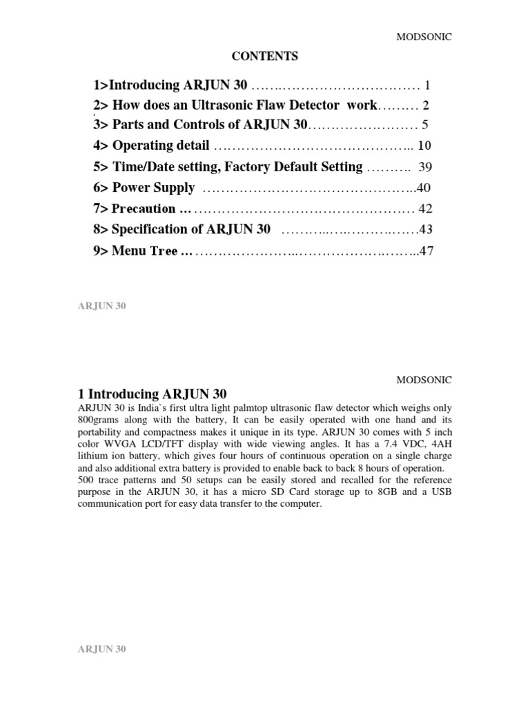 ARJUN 30 - Operating Mnual1 | PDF | Battery Charger | Ultrasound