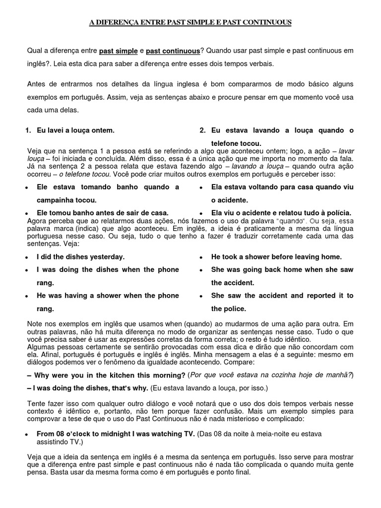 Compreendendo a Diferença entre Past Simple e Past Continuous em Inglês ...