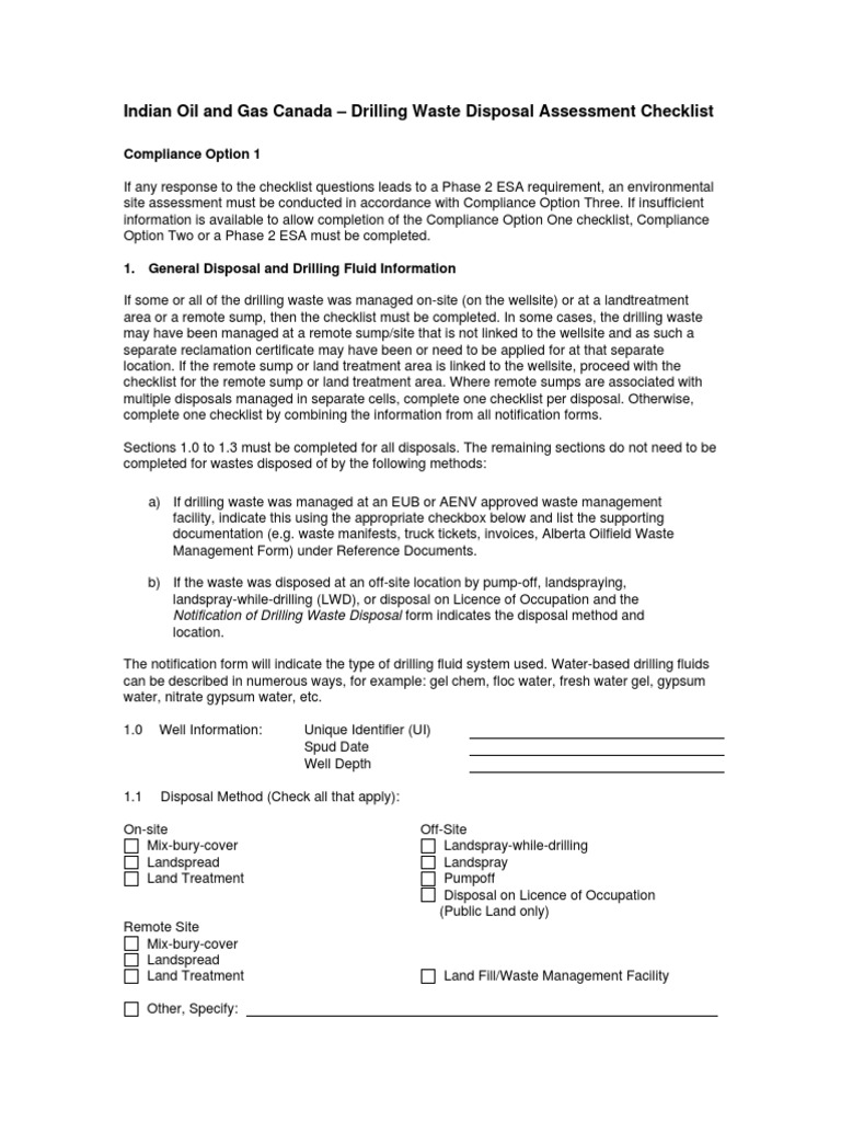 Drilling Waste Disposal Assessment Checklist | PDF | Oil Well | Chemistry