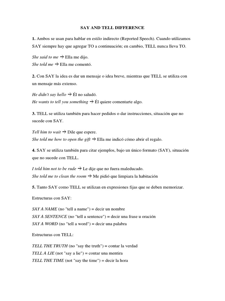Say and Tell Difference | PDF