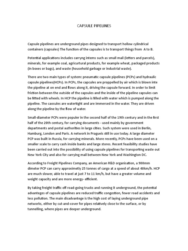 Capsule Pipelines | PDF | Pipeline Transport | Cargo