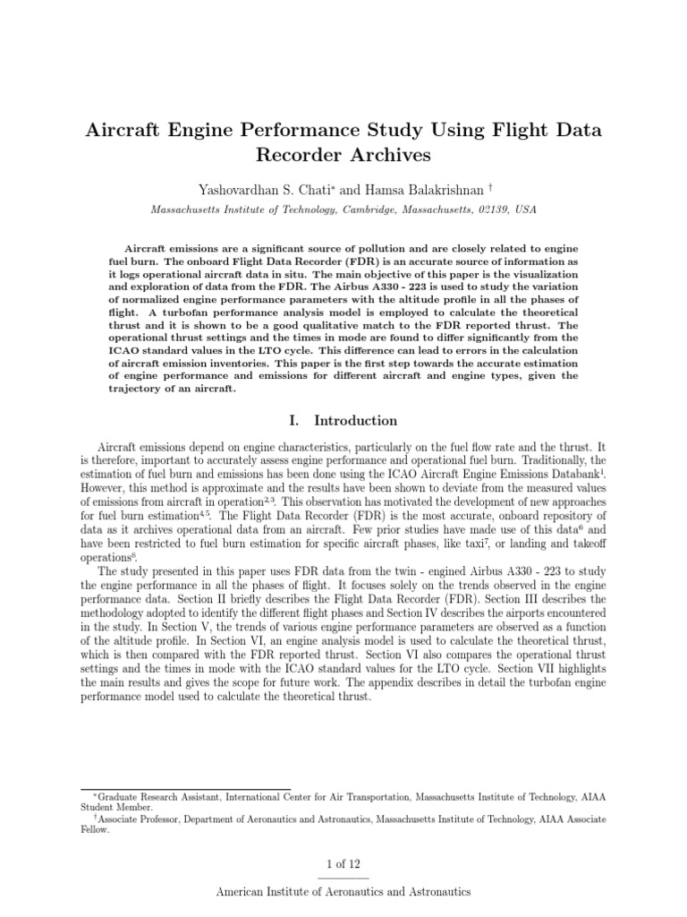 Aircraft Engine Performance Study Using Flight Data Recorder Archives ...