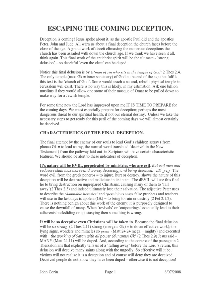 Deception and How To Escape It | PDF | Deception | Miracle