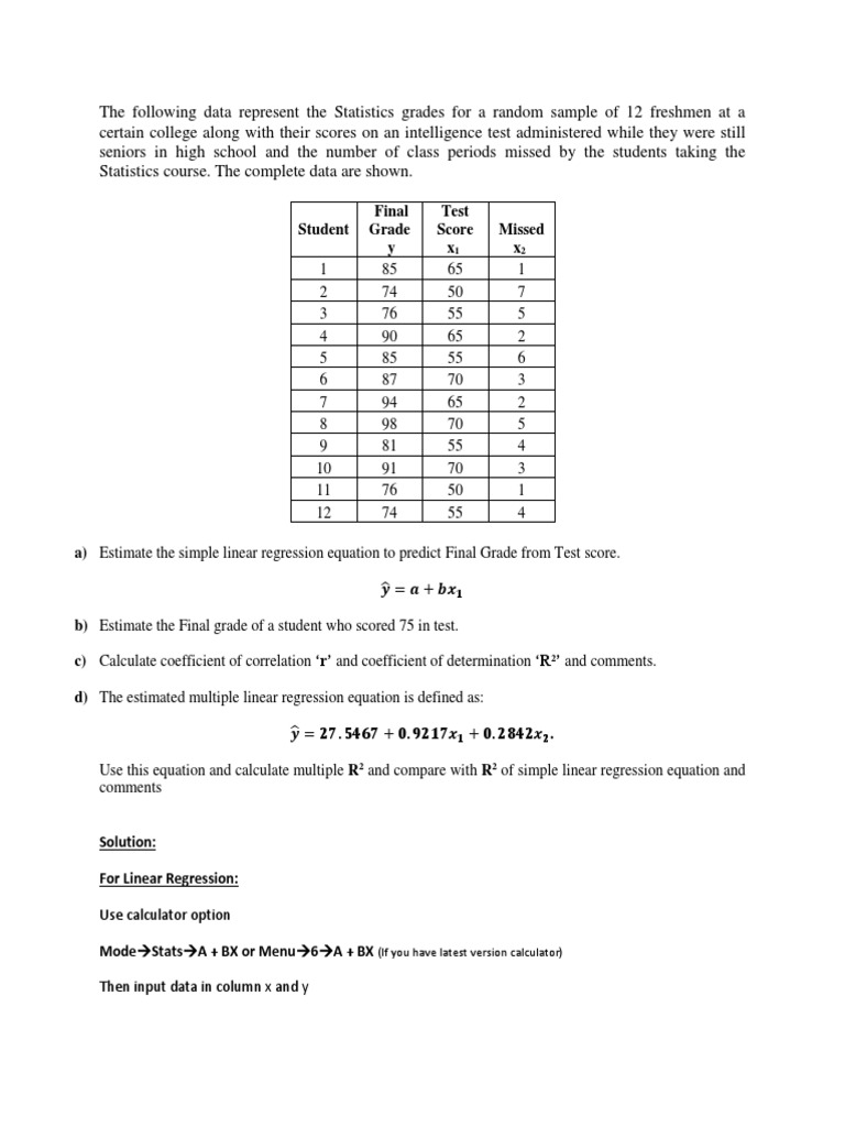 Regression Solved Example | PDF | Regression Analysis | Correlation And ...