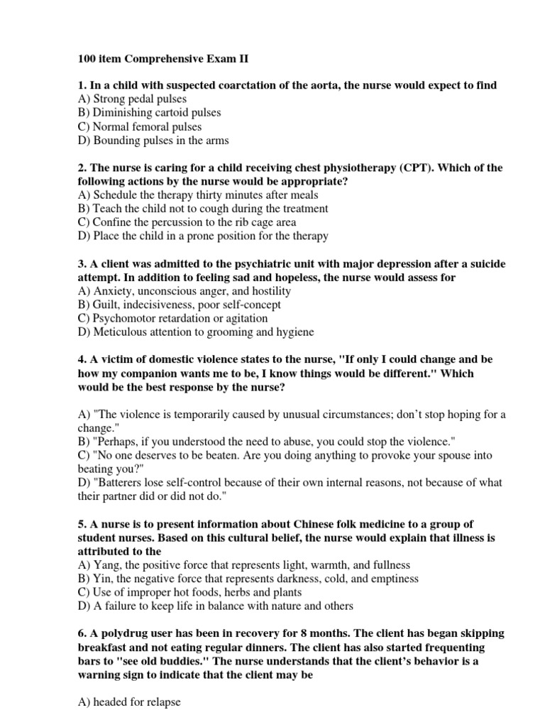 Comprehensive Exam (2) - 100 Items - Questions | PDF | Wellness