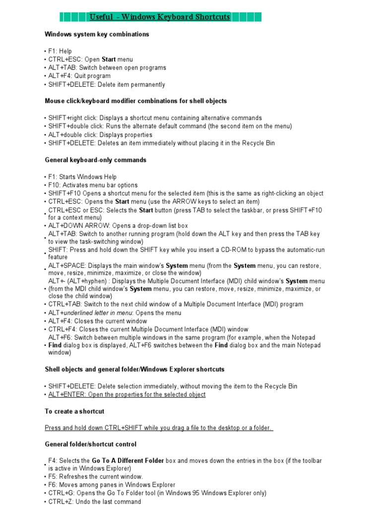 Window Shortcuts | PDF | Computer Keyboard | Window (Computing)
