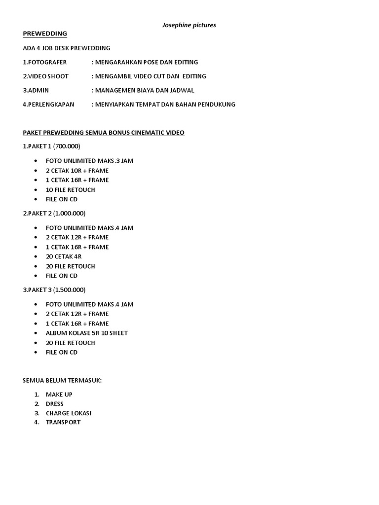 Prewedding Paket Prewedding Semua Bonus Cinematic Video Pdf