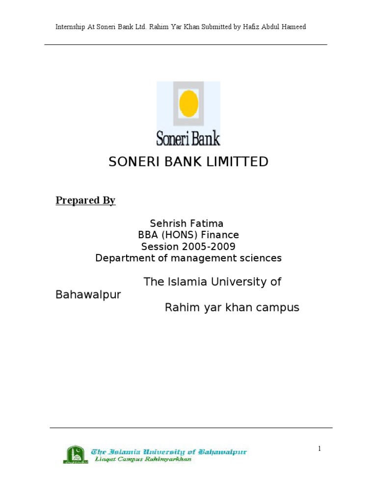 Internship at Soneri Bank Limited | PDF | Cheque | Banks