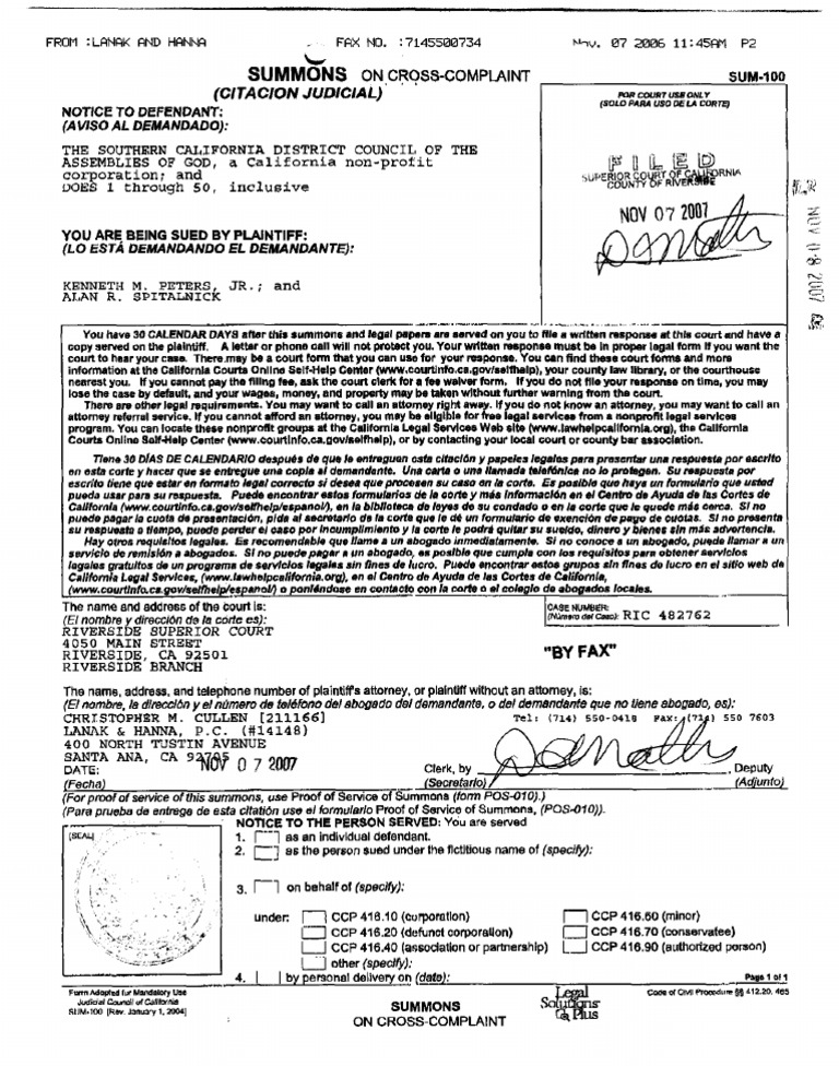 (Citacion Judicial) : Summons On Cross-Complaint | PDF | Summons | Complaint