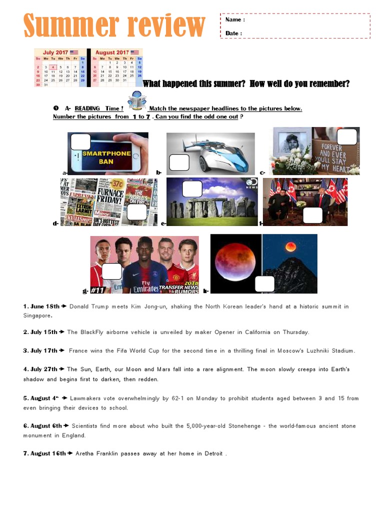 Summer Review 2018 1ERE Student | PDF | Eclipse | Moon