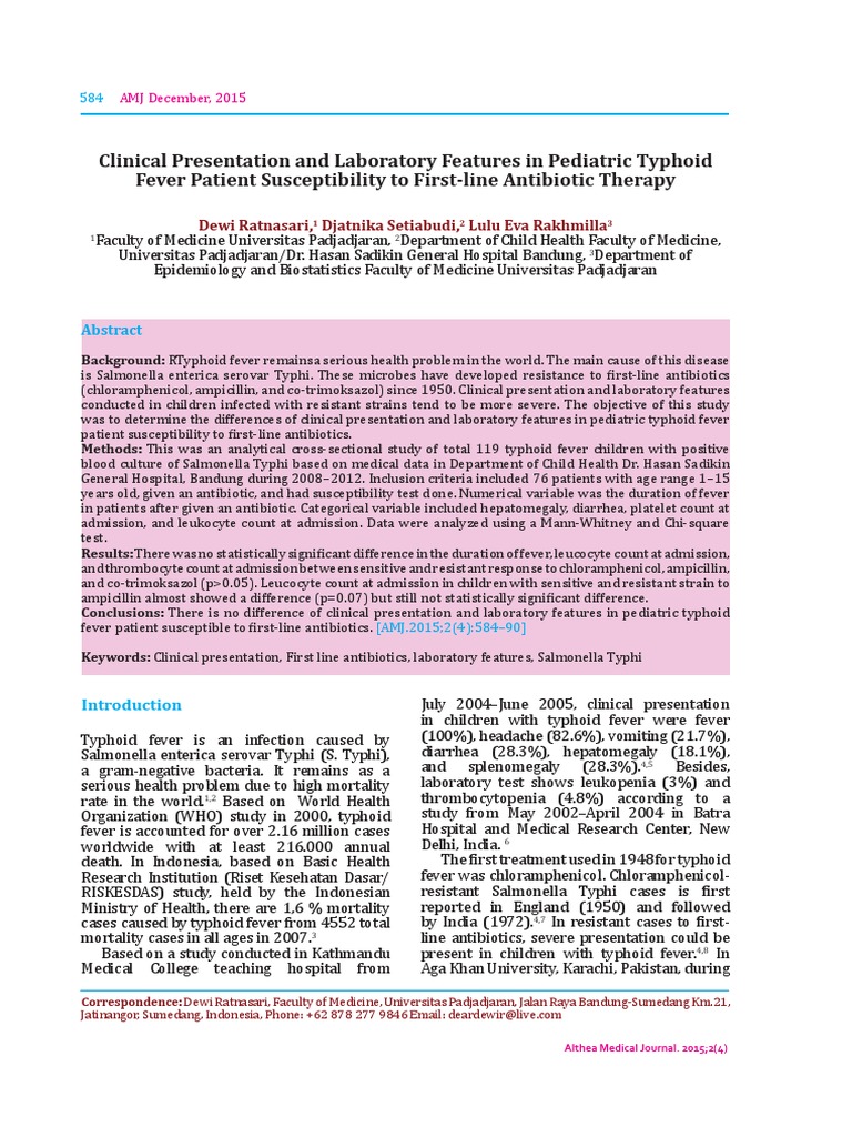 Clinical Presentation and Laboratory Features in Pediatric Typhoid ...