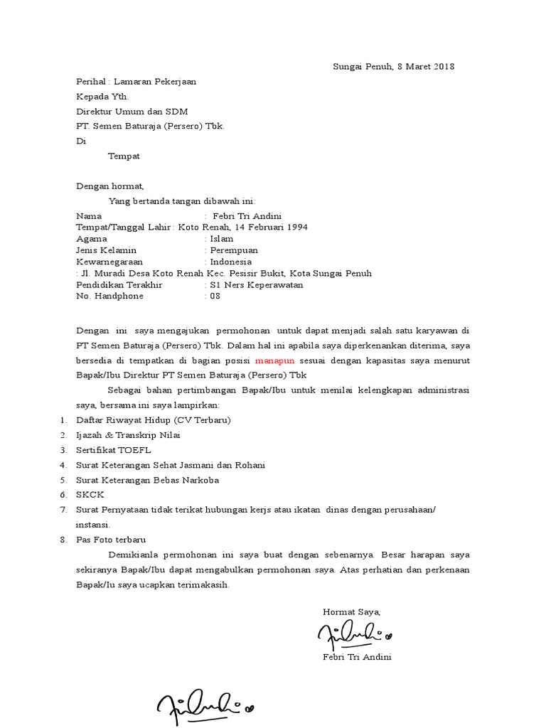 Contoh Surat Lamaran Kerja Perawat S 1 Ners - Delinewstv