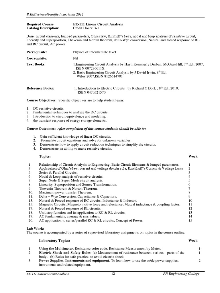 002-1-EE 111 Linear Circuit Analysis | PDF | Network Analysis ... 002-1-EE 111 Linear Circuit Analysis | PDF | Network Analysis ...
