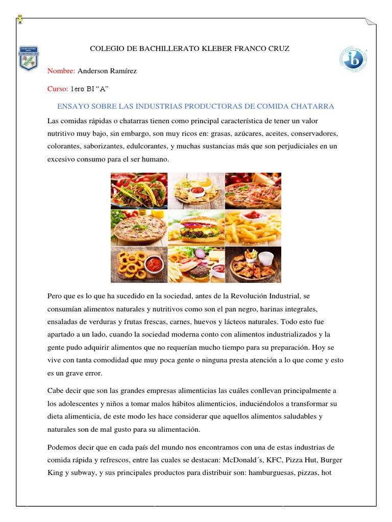 Reflexion Sobre El Consumo de Comida Rapida | PDF | Comida chatarra ...