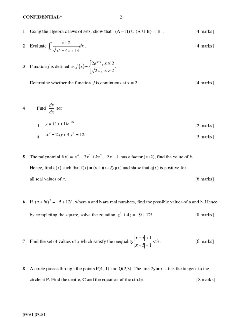 Trial STPM Mathematics T1 NSEMBILAN | PDF | Mathematical Analysis | Algebra