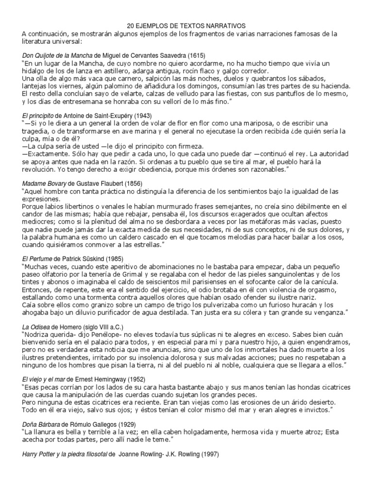 20 Ejemplos de Textos Narrativos | PDF | J. K. Rowling | Aldea