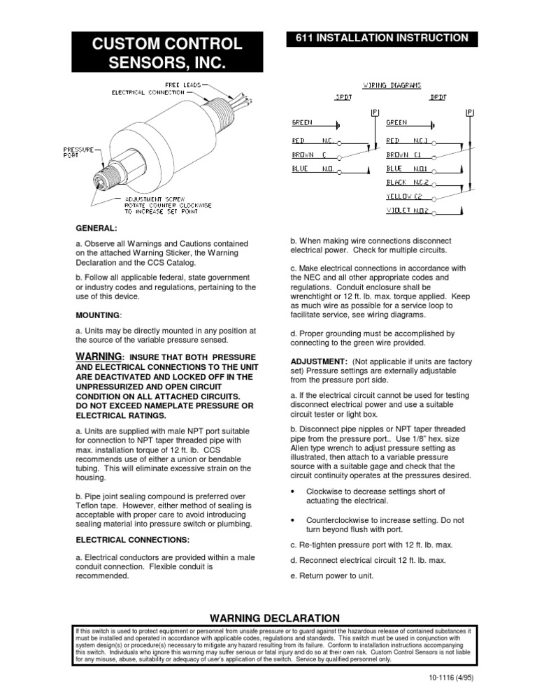 Pressure Switch 611 GE8003 | PDF | Pipe (Fluid Conveyance) | Switch