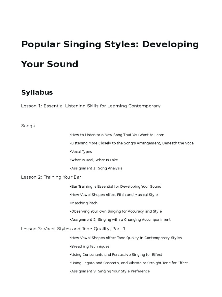 Popular Singing Styles - Developing Your Sound | PDF | Singing | Human ...