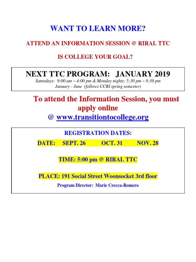 TTC Info Session Flier (Graphic) | PDF