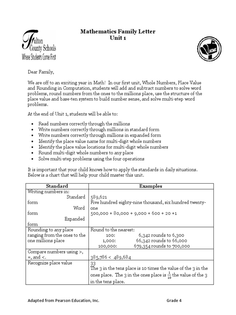 Unit 1 - Family Letter | PDF | Pedagogy | Teaching Mathematics