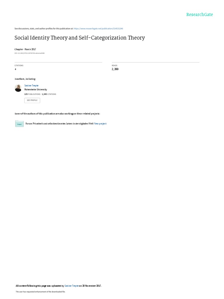 Social Identity Theory And Self Categorization Theory Pdf Identity Social Science Social