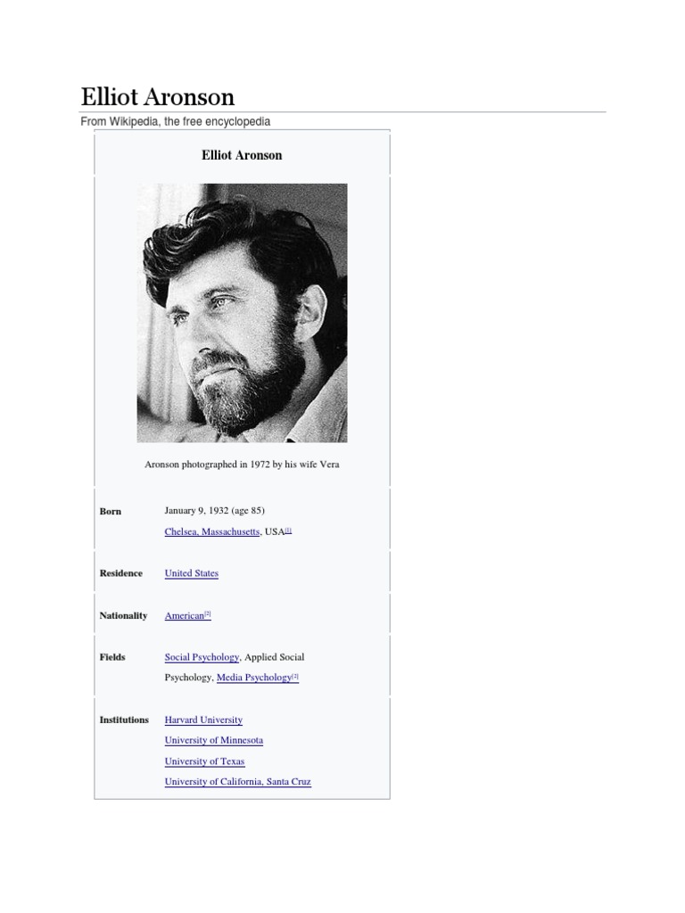 BIO Elliot Aronson | PDF | Academia | Psychology