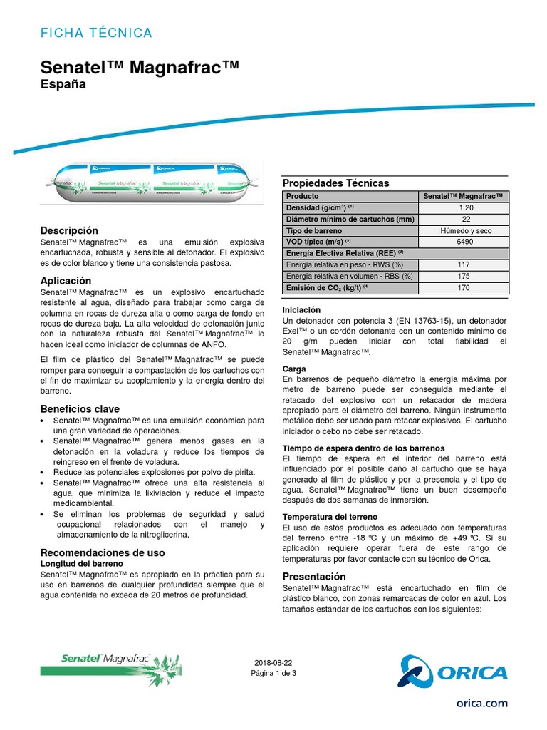 Senatel Magnafrac TDS 2018-08-22 Es Spain | PDF | Material explosivo | Agua