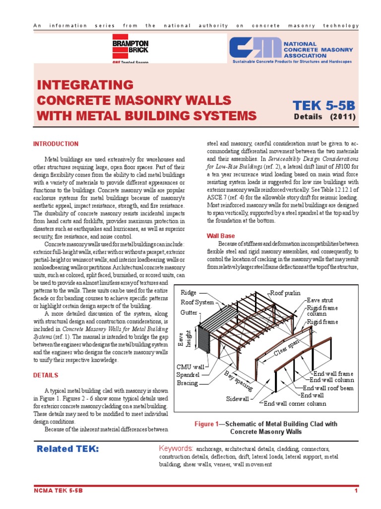 Tek 5-5B Integrating Concrete Masonry Walls With Metal Building Systems ...