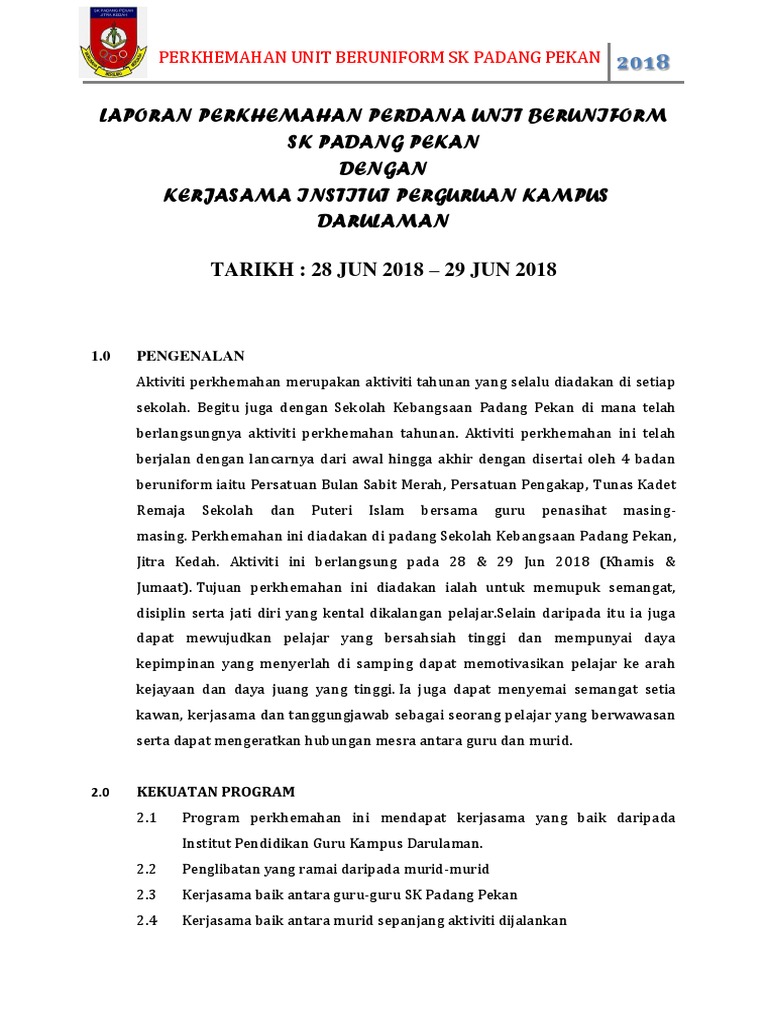 Laporan Perkhemahan Perdana Unit Beruniform SK Padang Pekan | PDF