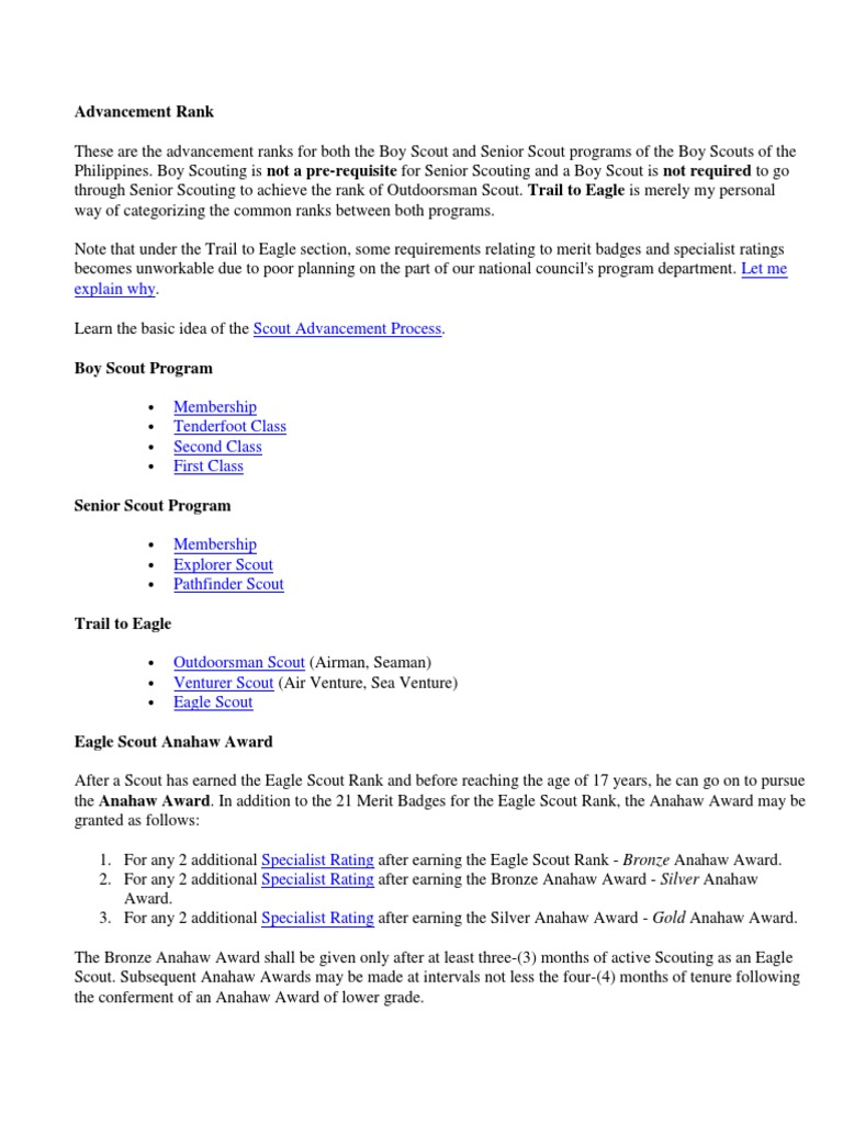 Advancement Rank: Let Me Explain Why Scout Advancement Process | PDF