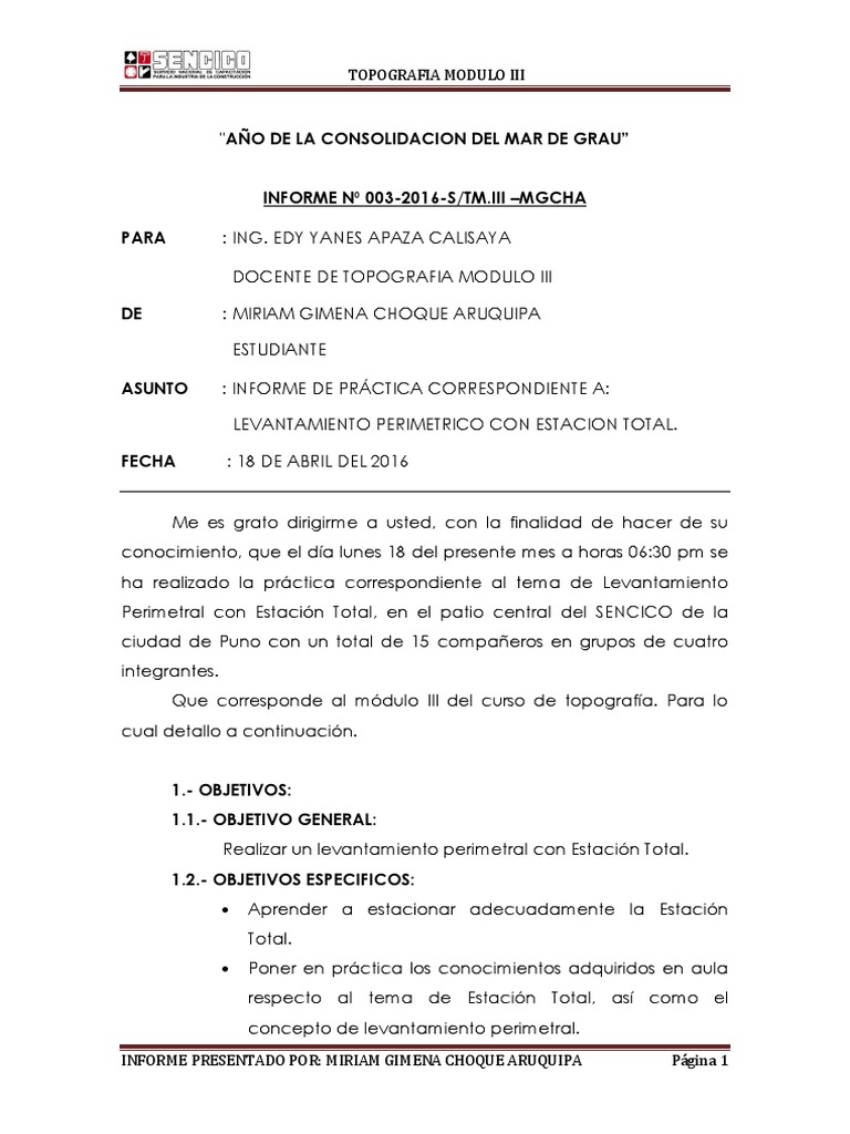 3do Informe de Practica en Topografia Modulo Iii | PDF | Visualización (Gráficos) | Geomática
