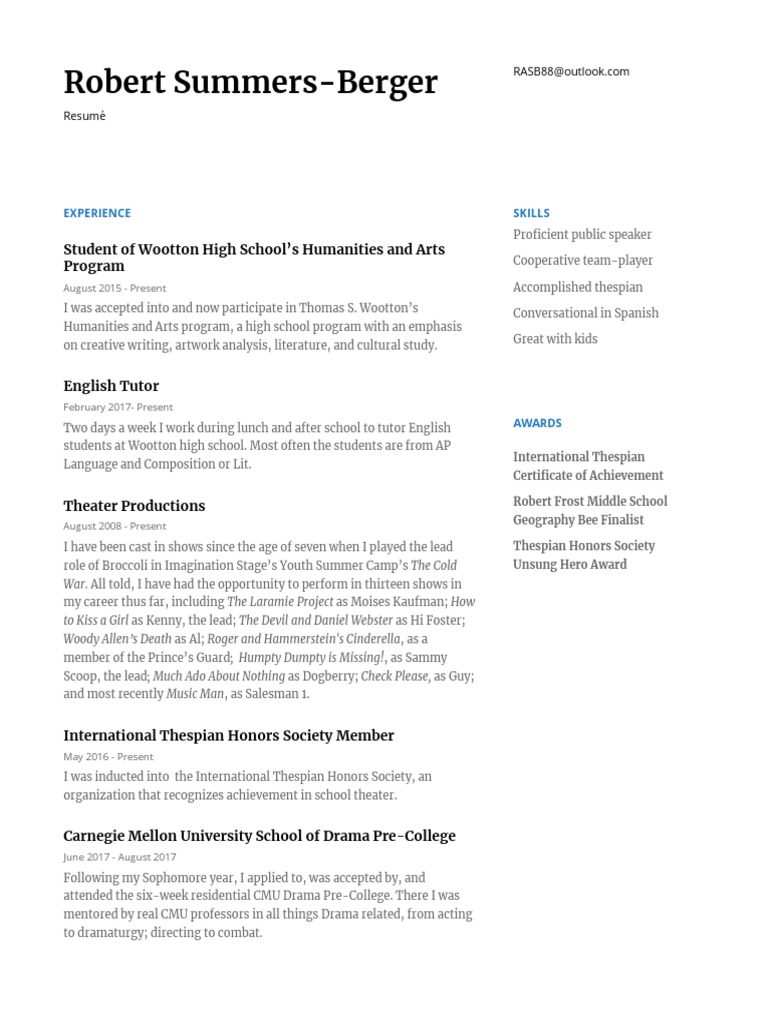 Summers-Berger Robert Resume | PDF | Carnegie Mellon University