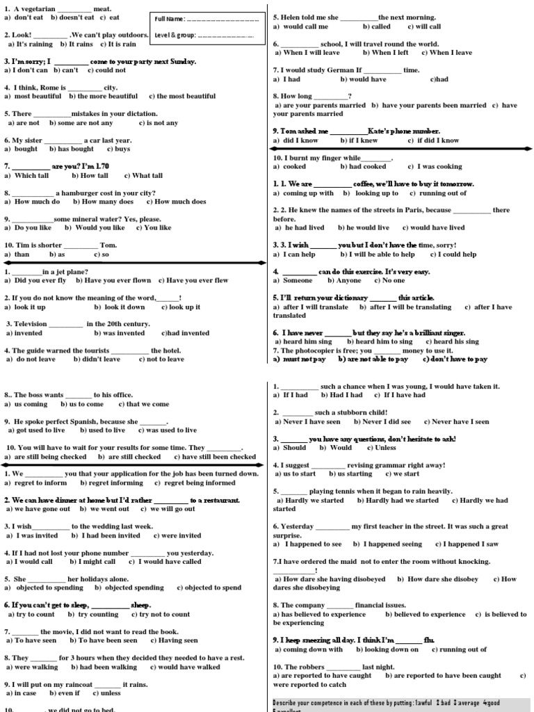 Analysis of a Grammar and Vocabulary Test: Identifying Common Errors ...