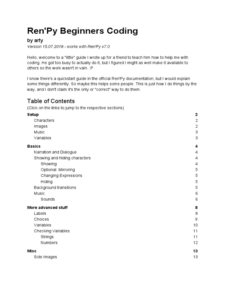 Ren'Py Beginners Coding | Download Free PDF | Boolean Data Type ...