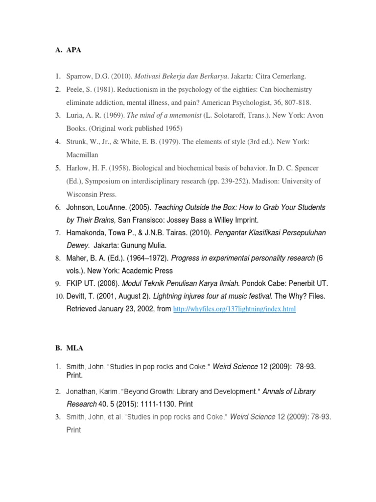 APA and MLA Citation Styles: A Comparison of Reference List Formats ...