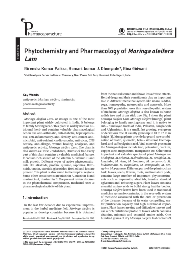 Phytochemistry and Pharmacology of Moringa Oleifera | PDF | Fruit | Medicine
