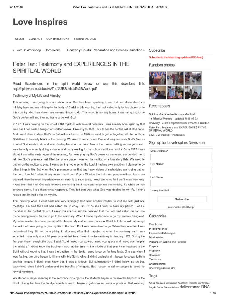 Peter Tan - Testimony and Experiences in The Spiritual World | PDF