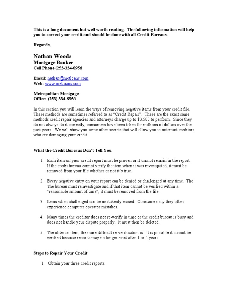 Credit Repair Packet | PDF | Credit History | Credit Bureau