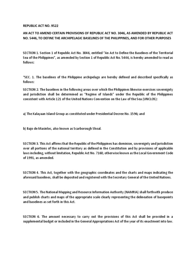 Ra 9522 | PDF | Territorial Waters | Public Law