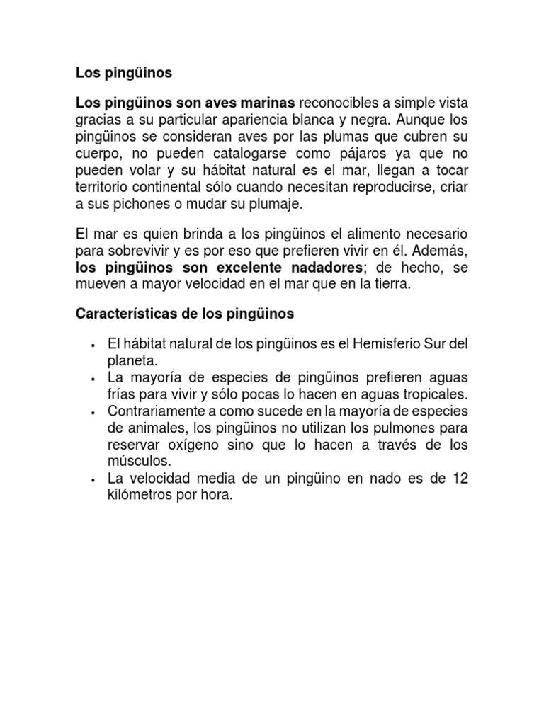 Los Pimguinos | PDF | Pingüino | Aves