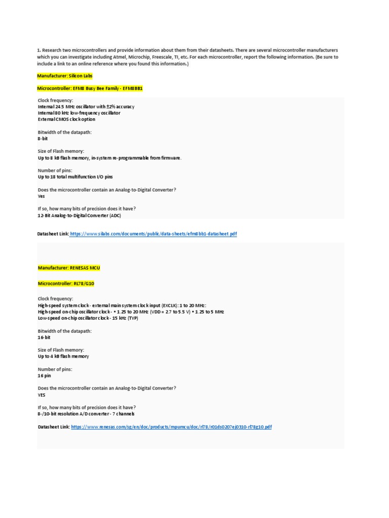 Assignment 3 - 2 Microcontrollers With Datasheets | PDF ...