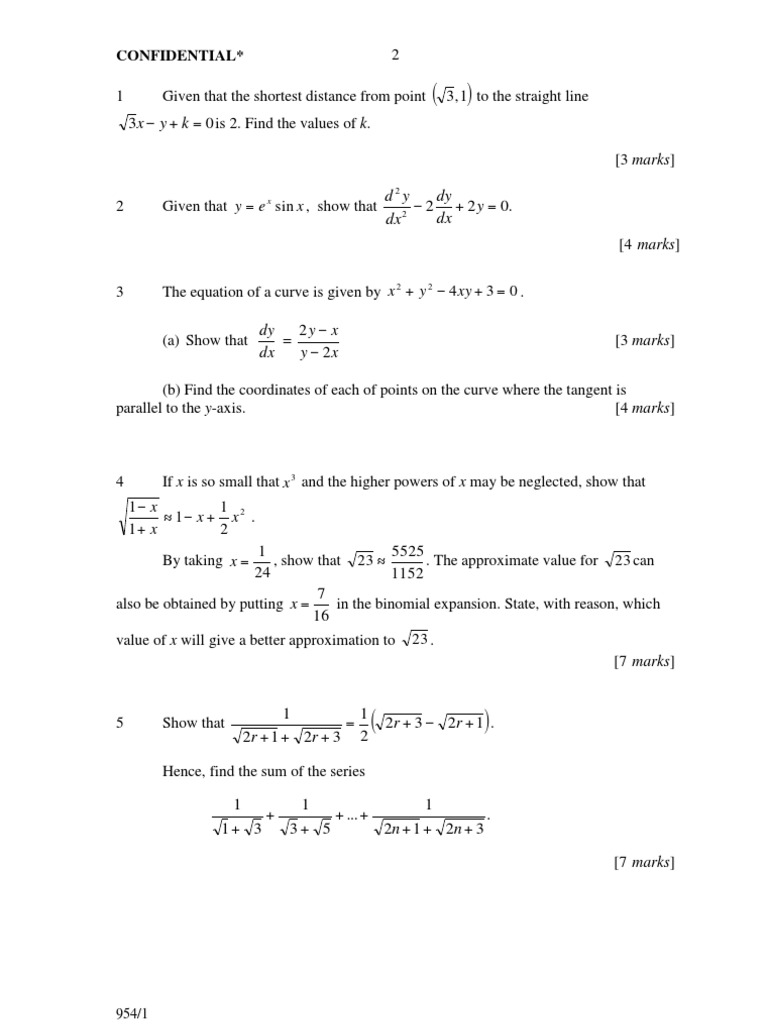 Trial STPM Mathematics T1 JOHOR | PDF | Cartesian Coordinate System ...