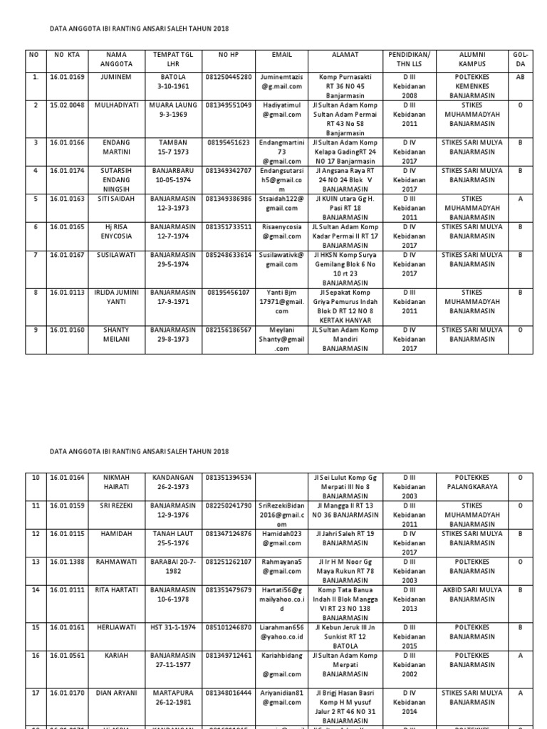 Data Angg Ibi Rant Ansal | PDF