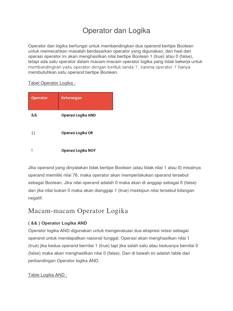 Operator Dan Logika | PDF