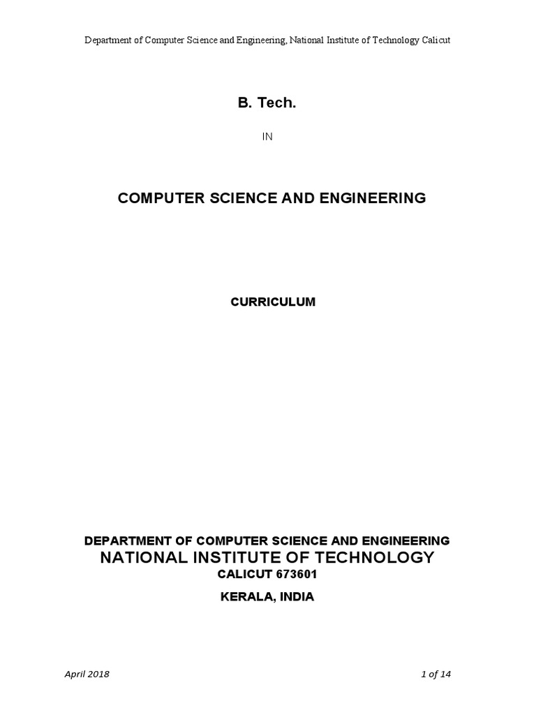 NIT Calicut B.Tech CSE Curriculum | PDF | Computer Science | Engineering