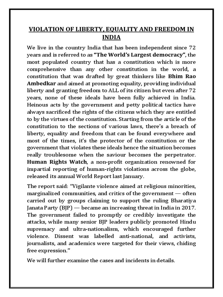 Violation of Liberty, Equality and Freedom in India: Ambedkar and Aimed ...