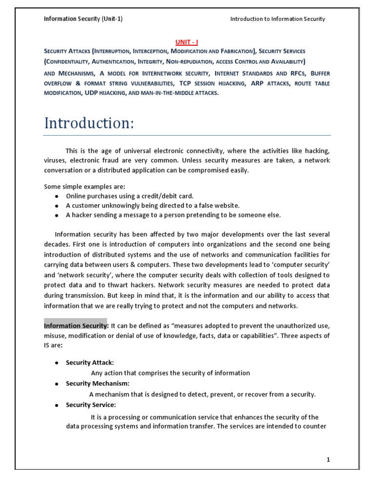 Information Security Unit - 1 | PDF | Encryption | Computer Security