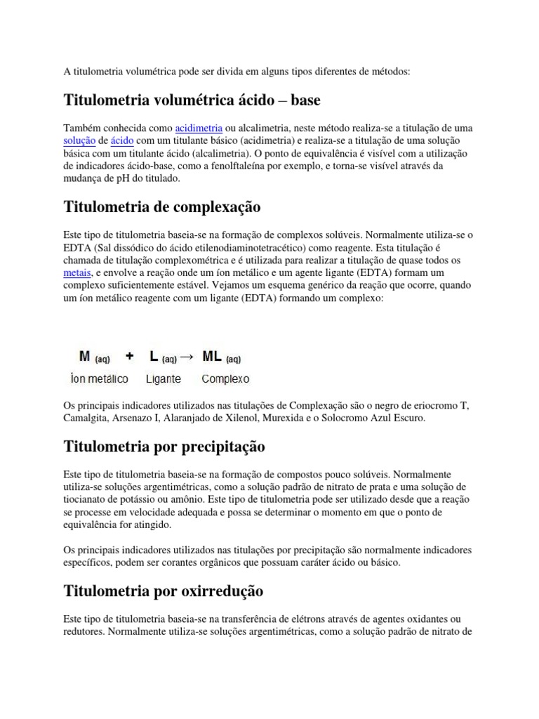 A Titulometria Volumétrica Pode Ser Divida em Alguns Tipos Diferentes ...